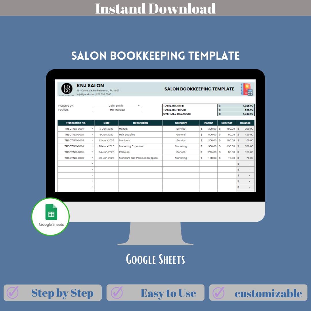 Salon Bookkeeping Template,income Tracker, Expense Management,budget ...