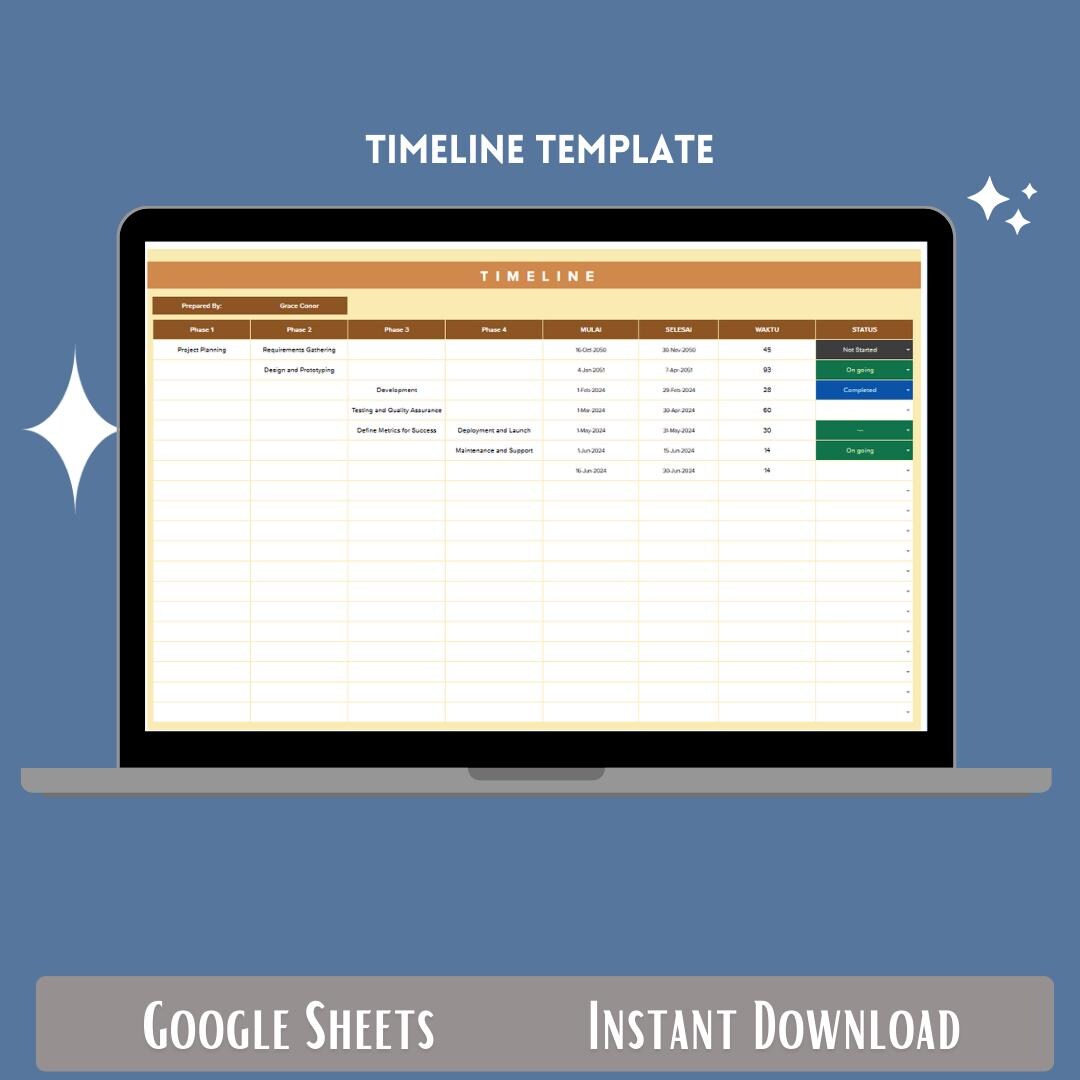 Timeline Template, Project Planning Tool, Milestone Tracker, Event ...