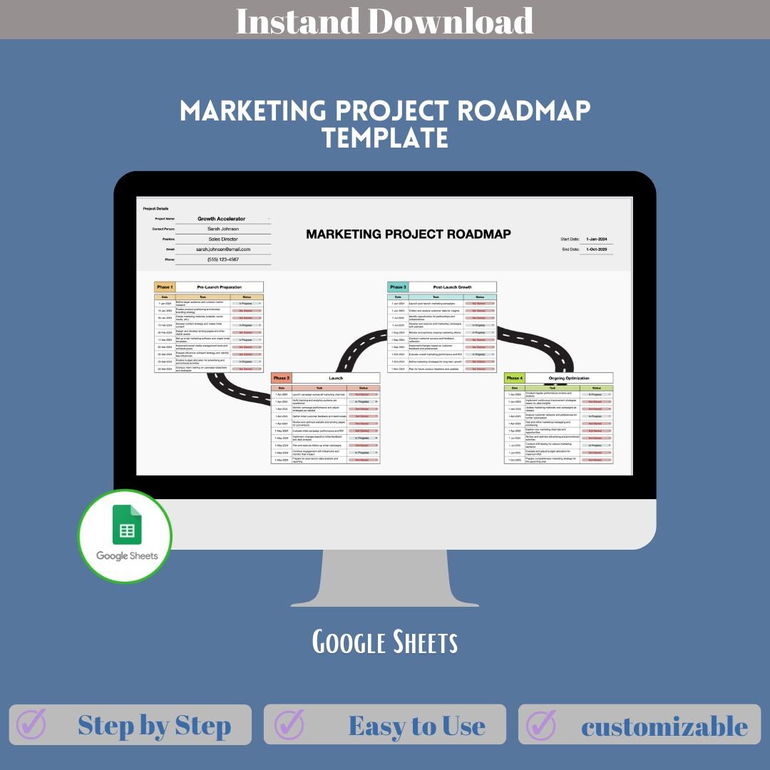 Marketing Project Roadmap Template,google Sheets,campaign Timeline,task ...