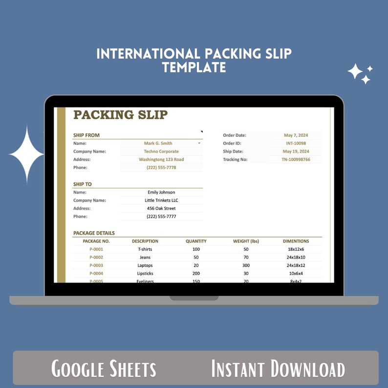International Packing Slip Template, Digital Download, Editable Excel ...