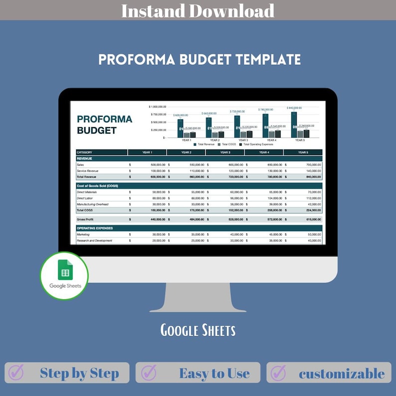 Proforma Budget Template, Digital Download, Editable Excel, Business ...