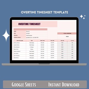 Overtime Timesheet Template,employee Hours, Overtime Tracking, Payroll ...