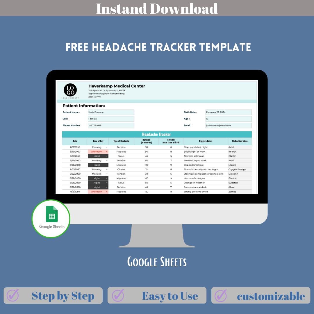 Free Headache Tracker Template, Editable Digital Download, Google ...