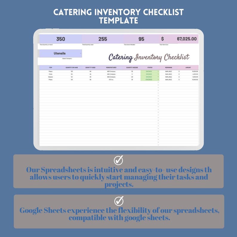 Catering Inventory Checklist Template, Digital Download, Editable Excel ...