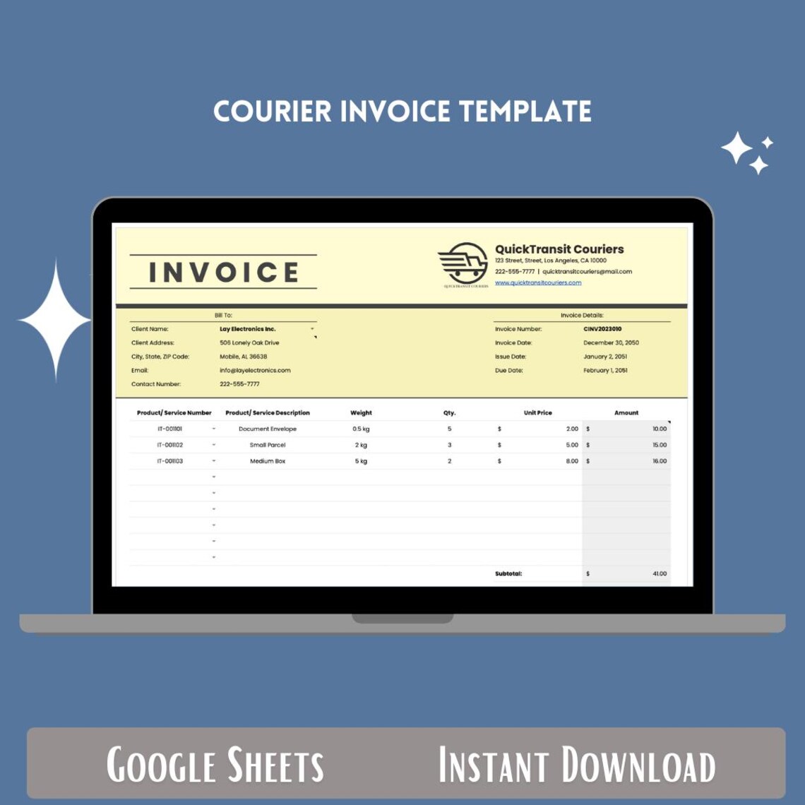 Courier Invoice Template, Editable Digital Download, Google Sheets ...