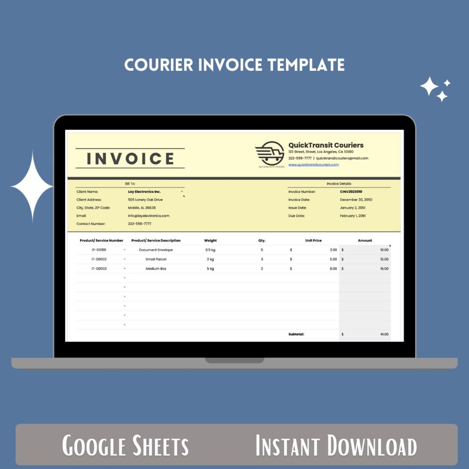 Courier Invoice Template, Editable Digital Download, Google Sheets ...