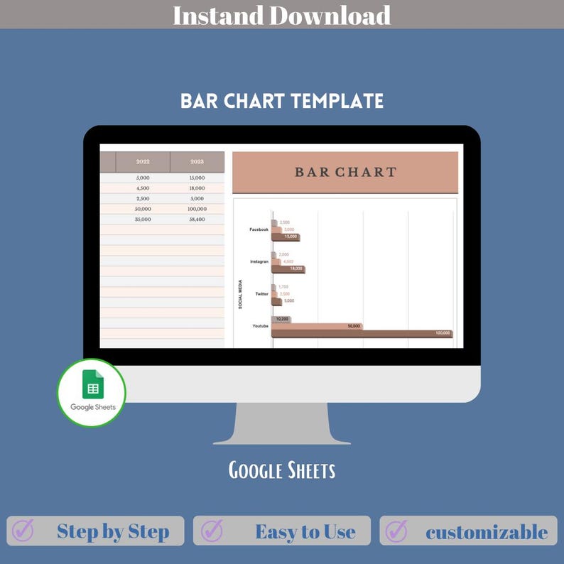 Bar Chart Template, Google Sheets, Data Visualization Tool, Business Analytics, Performance ...
