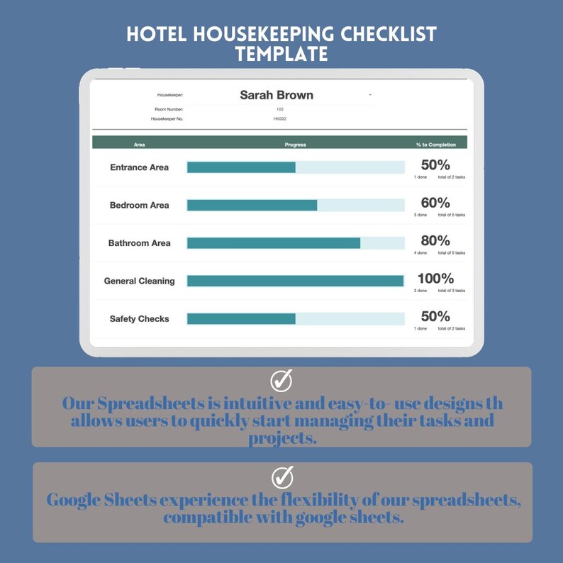 Hotel Housekeeping Checklist for Small Business, Google Sheets Cleaning ...