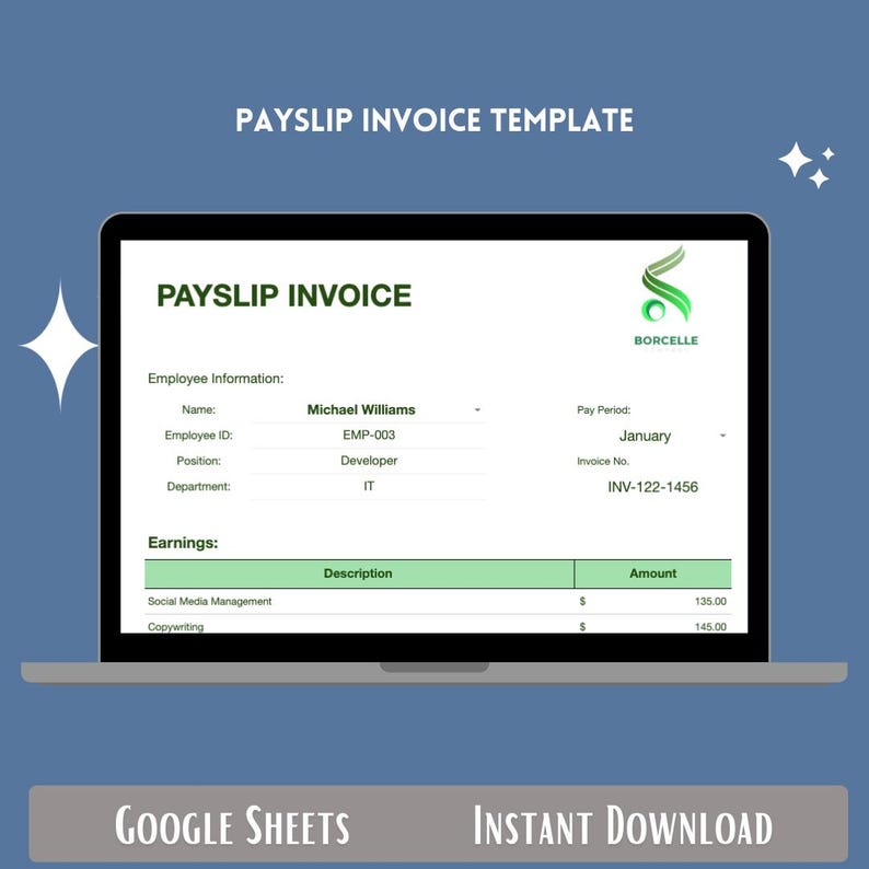 Payslip Invoice Google Sheets Template for Employee Salary Statement ...