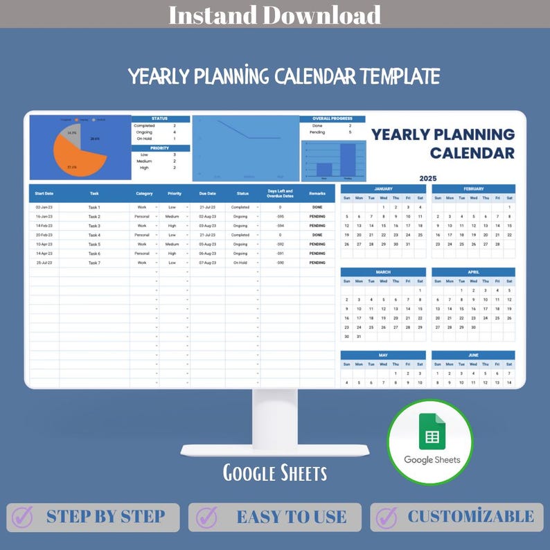 Yearly Planning Calendar Template Google Sheets,editable Annual ...