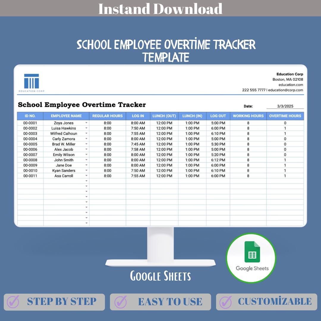 School Employee Overtime Tracker Google Sheets Template for Tracking ...