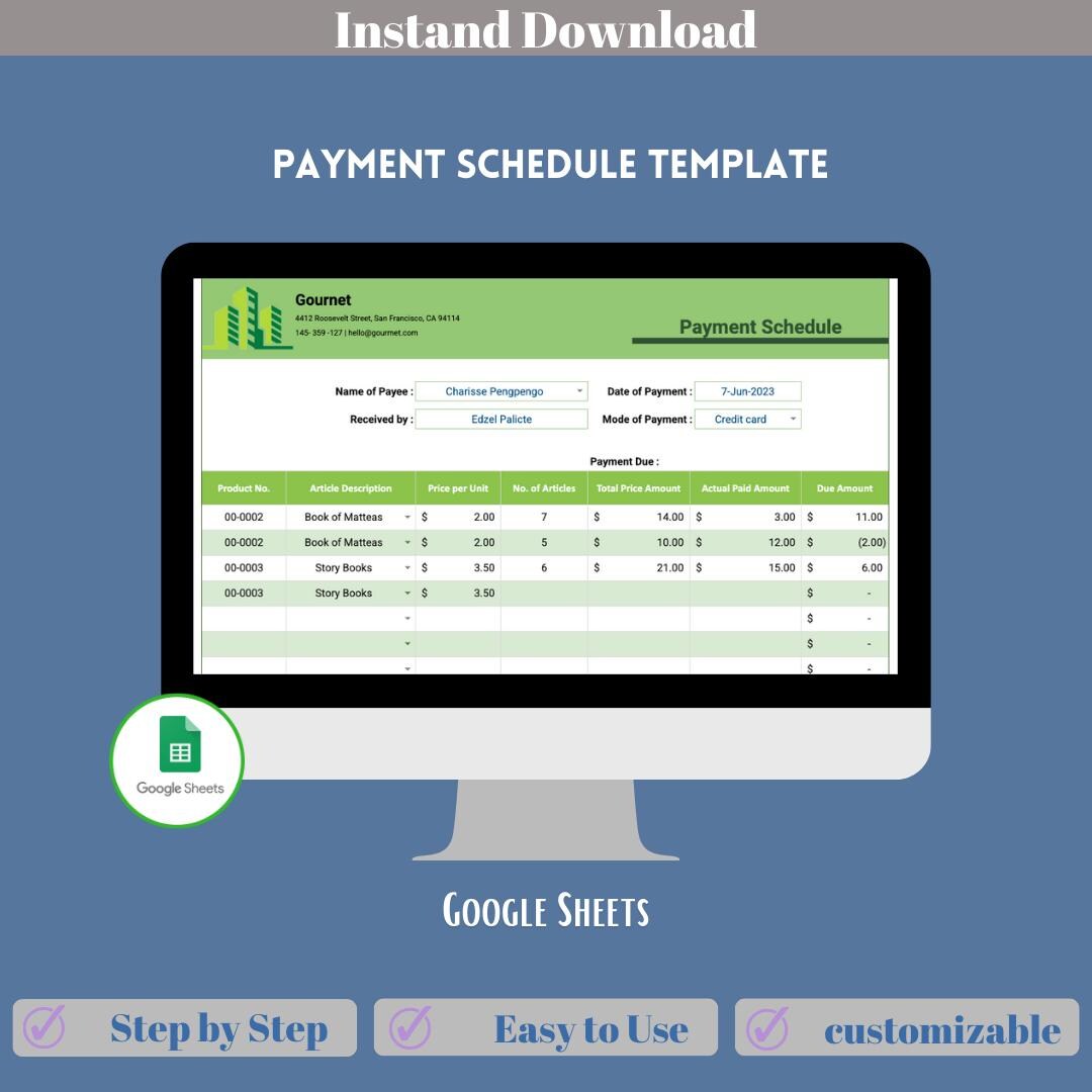 Payment Schedule Template, Installment Plan Tracker, Bill Payment ...