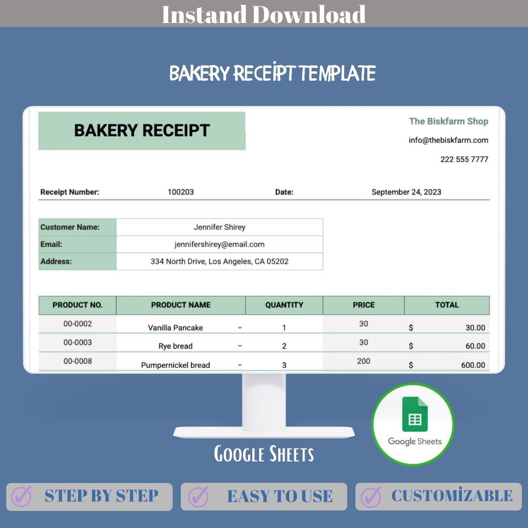 Bakery Receipt Template Google Sheets, Editable Sales Invoice Sheet ...