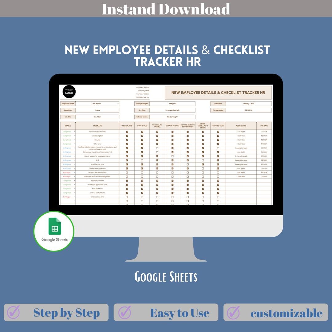 New Employee Details & Checklist Tracker HR Template,digital Download ...