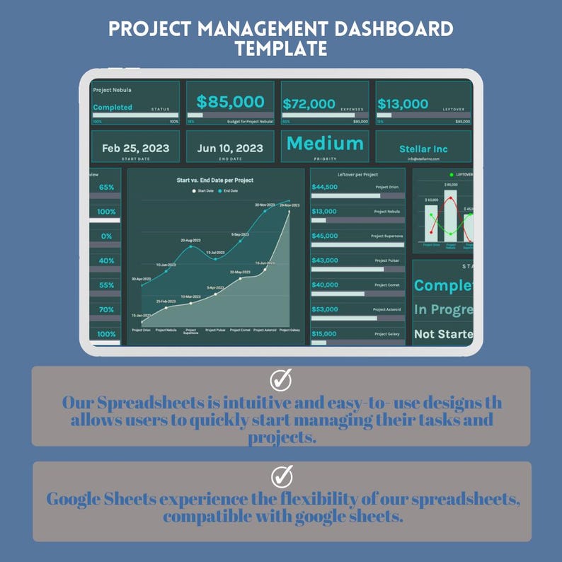 Project Management Dashboard Template, Digital Download, KPI Tracker ...