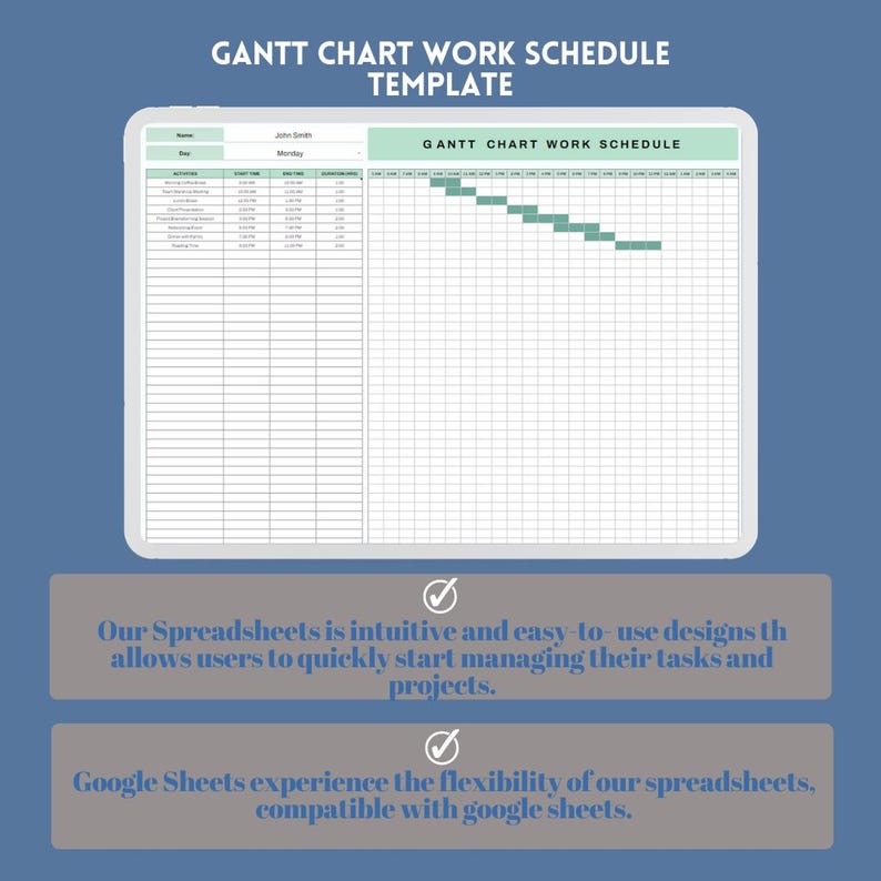 Gantt Chart Work Schedule Template, Digital Download, Editable Google ...