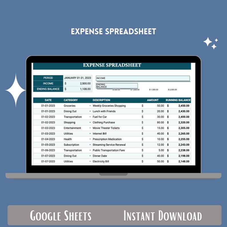 Expense Spreadsheet Template, Digital Download, Editable Excel or ...
