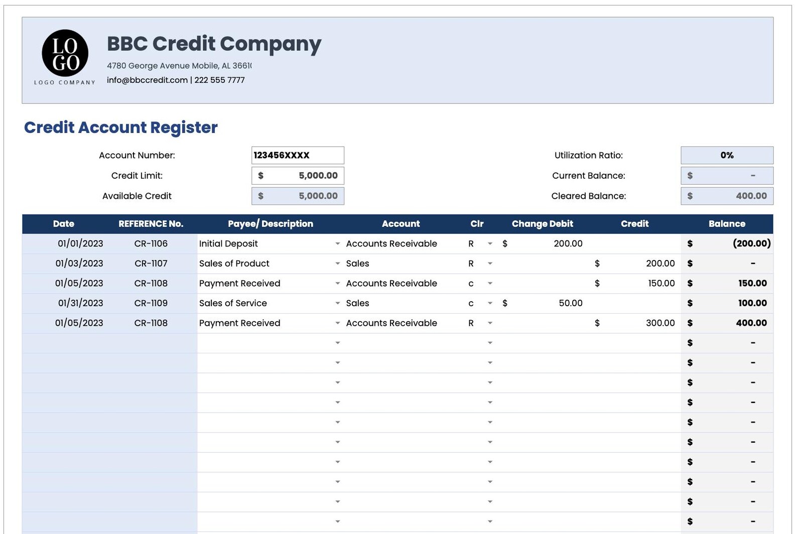 Credit Account Register Template Google Sheets,editable Credit Log ...