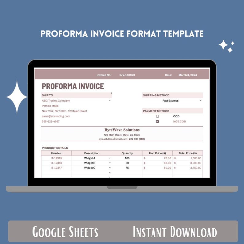 Proforma Invoice Format Template, Editable Digital Download, Google Sheets, Business Billing ...