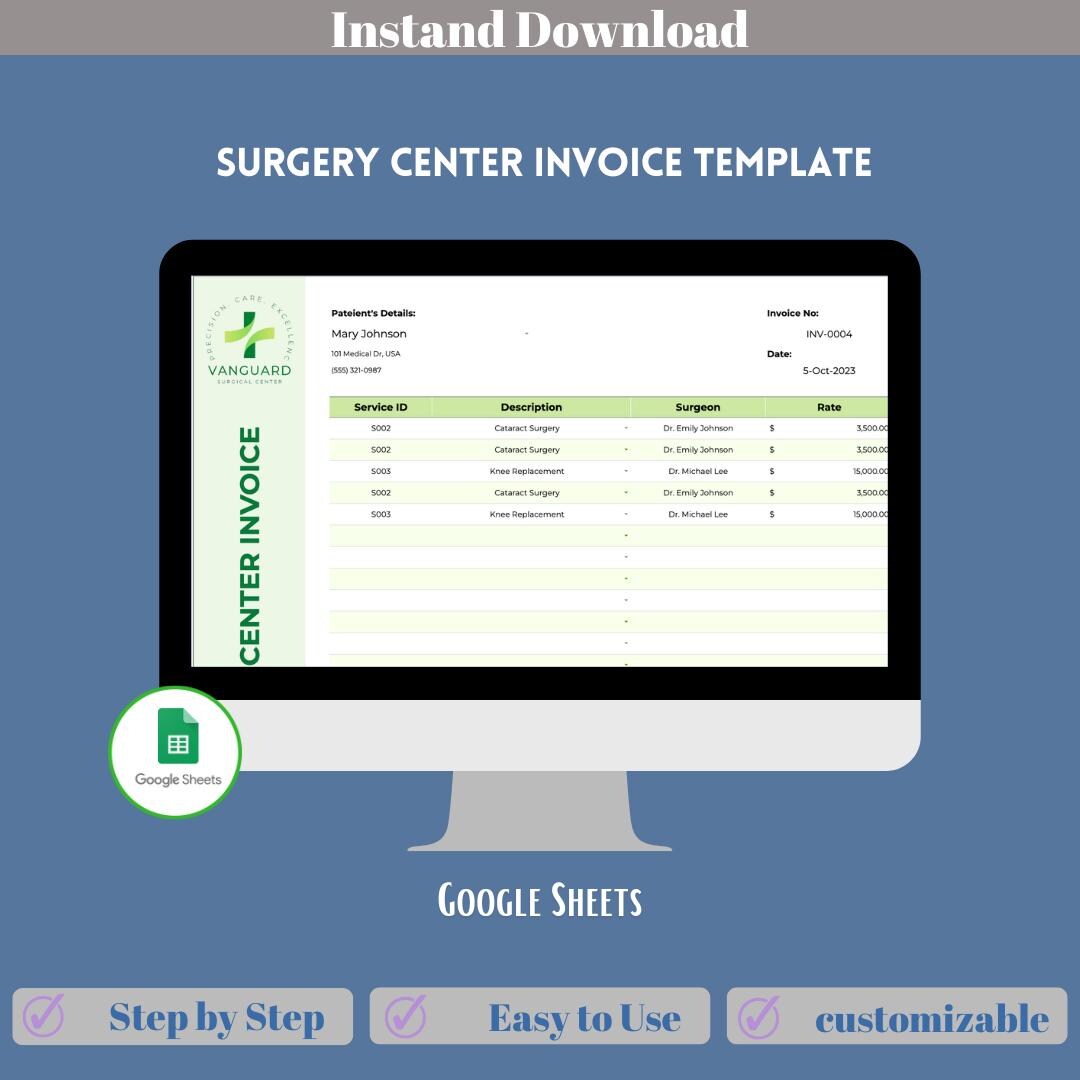 Surgery Center Invoice Template,digital Download,google Sheets,medical ...