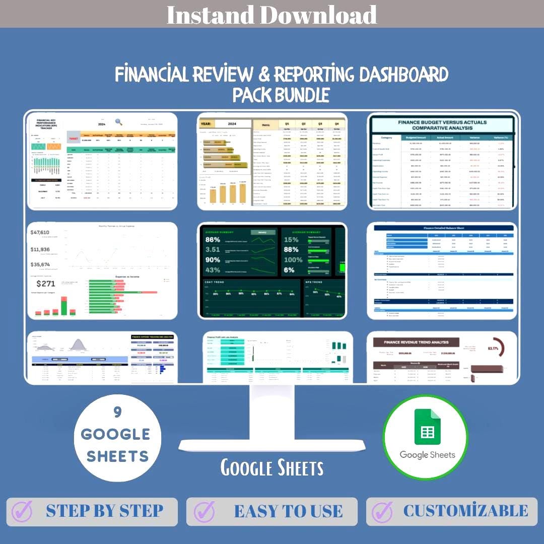 Financial Review and Reporting Dashboard Bundle Google Sheets Finance ...