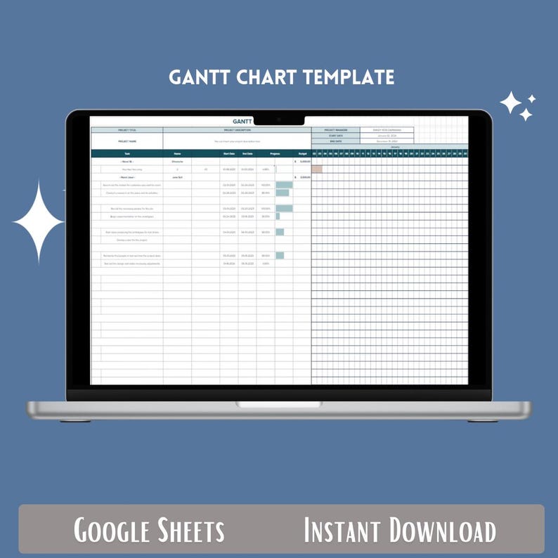 Editable Gantt Chart Template Easy to Use Google Sheets Digital ...
