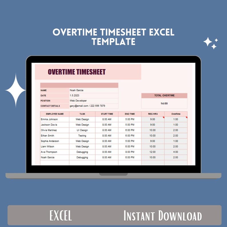 Overtime Timesheet Excel Template for Tracking Extra Work Hours ...