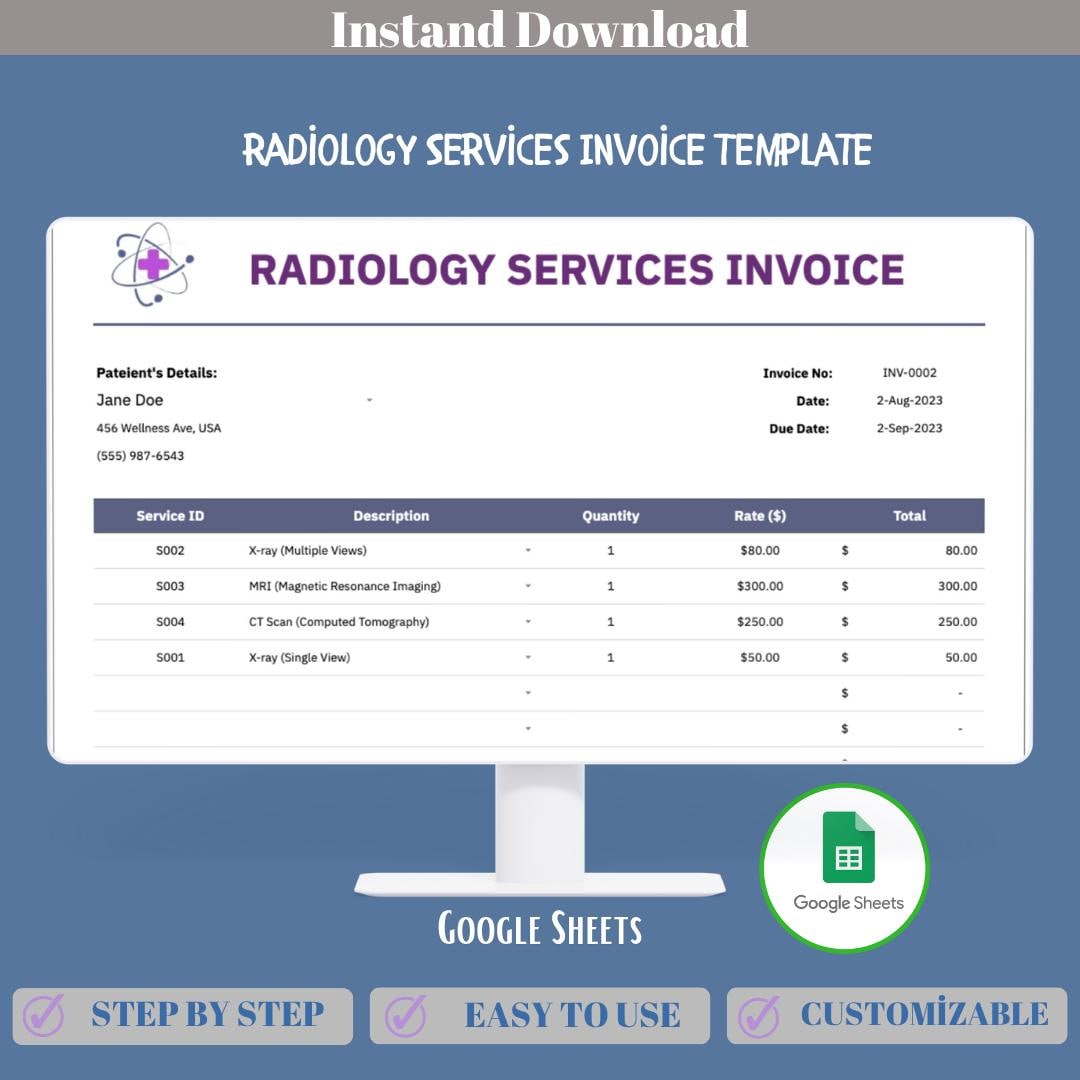 Radiology Services Invoice Template, Google Sheets Medical Billing Tool ...