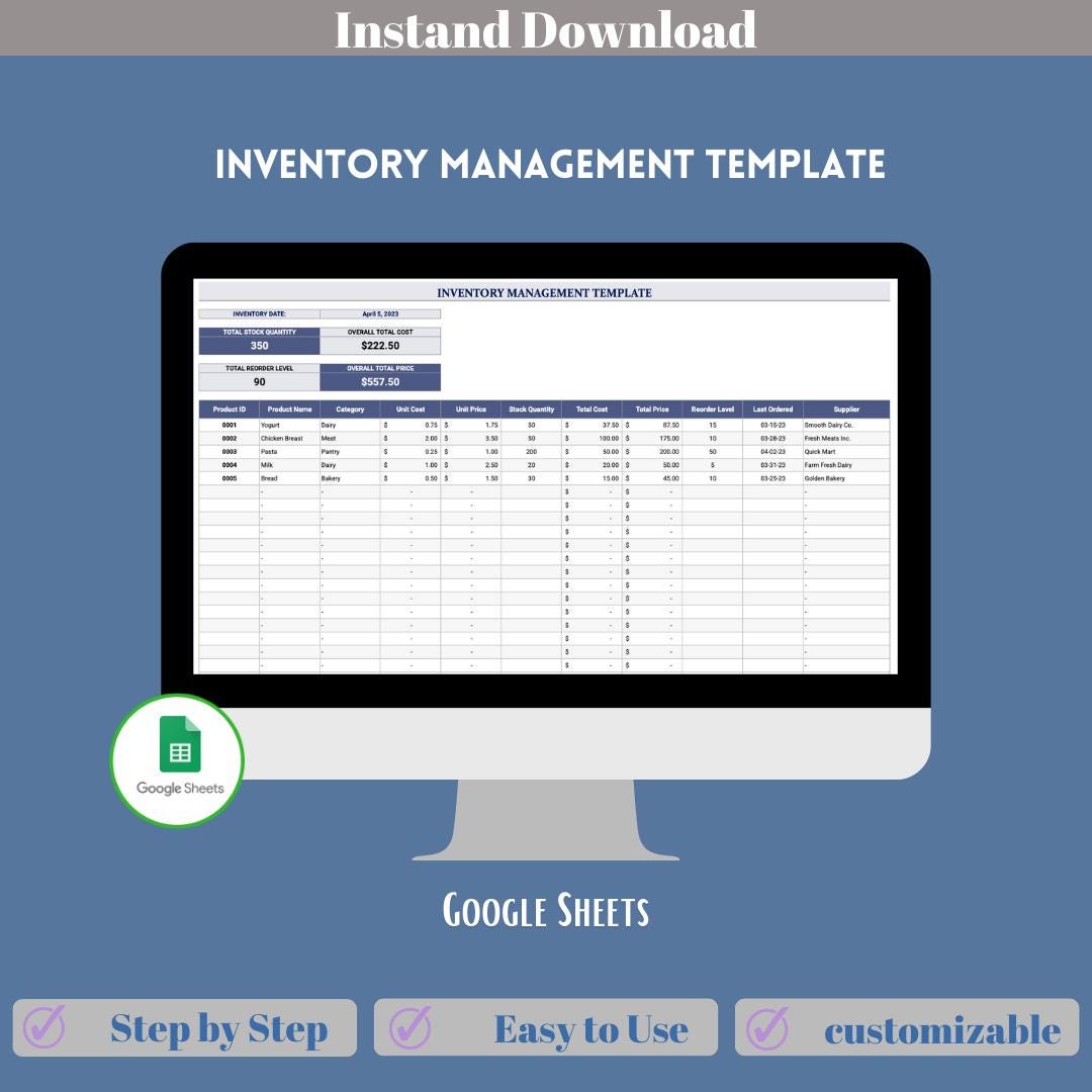 Inventory Management Template, Stock Control Spreadsheet, Product ...