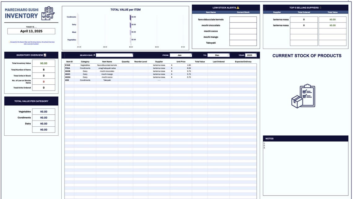 Restaurant Kitchen Inventory Template: Food Stock Tracker for Google ...
