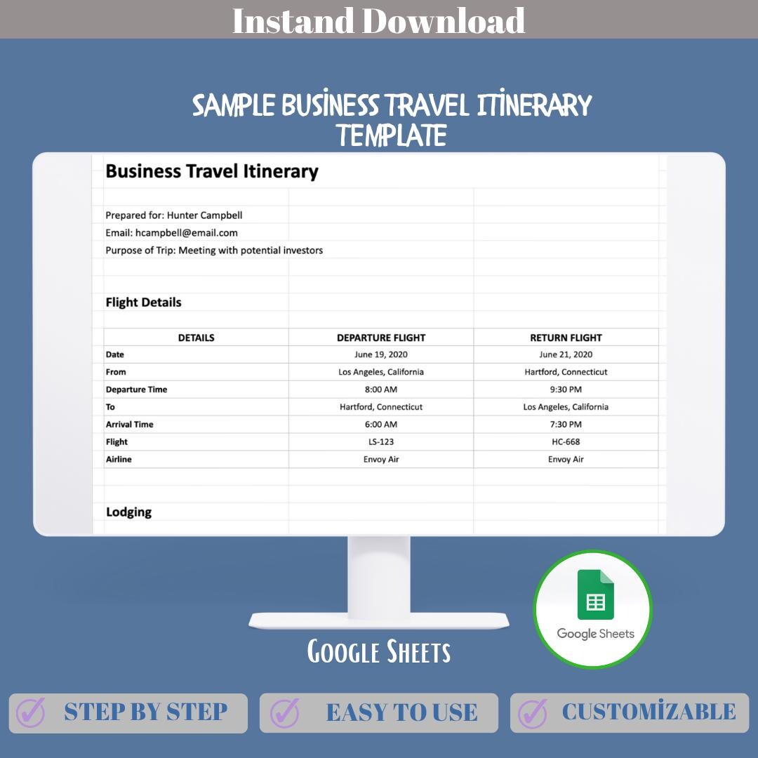 Sample Business Travel Itinerary Template, Google Sheets Sample Planner ...