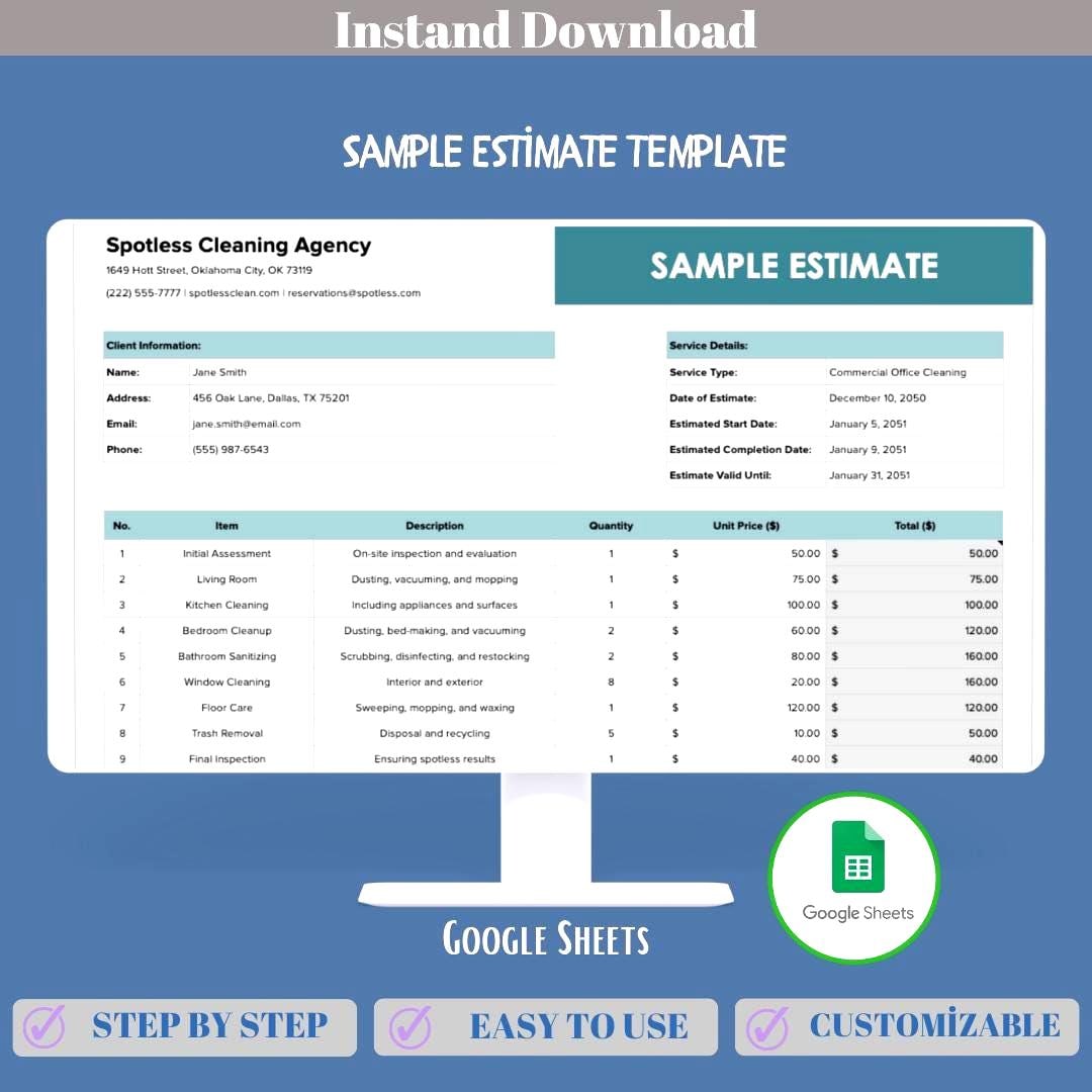 Sample Estimate for Small Business, Google Sheets Template to Create ...