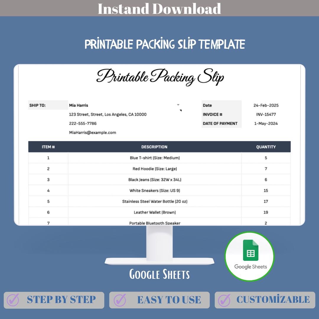 Printable Packing Slip Template, Google Sheets Order Delivery Document ...