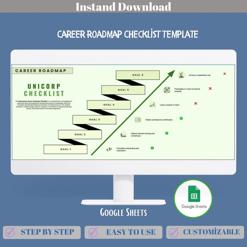 Career Roadmap Checklist Template, Digital Download, Editable Excel or ...