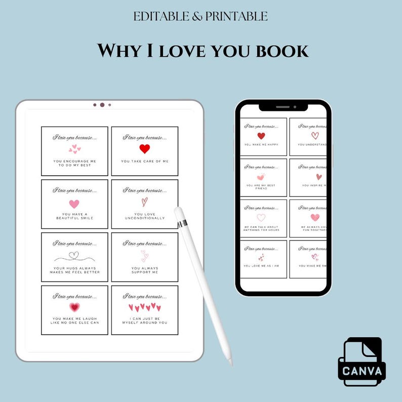 Why I Love You Book Canva Template, Romantic Fill in Journal ...