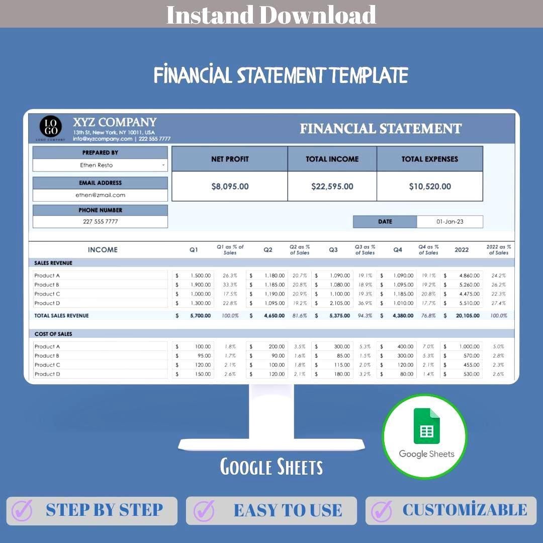 Financial Statement Google Sheets Income Statement Balance Sheet Cash ...