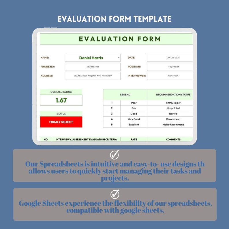 Evaluation Form Template, Digital Download, Editable Excel or Google ...