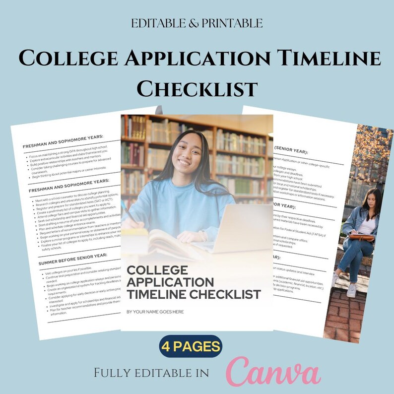 College Application Timeline Checklist Canva Template, Student Planner ...