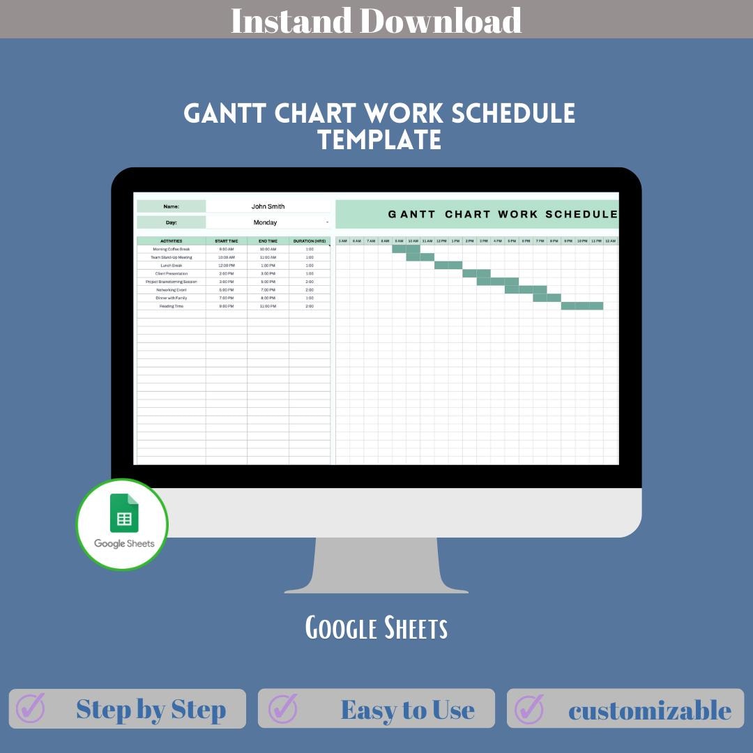 Gantt Chart Work Schedule Template, Digital Download, Editable Google ...