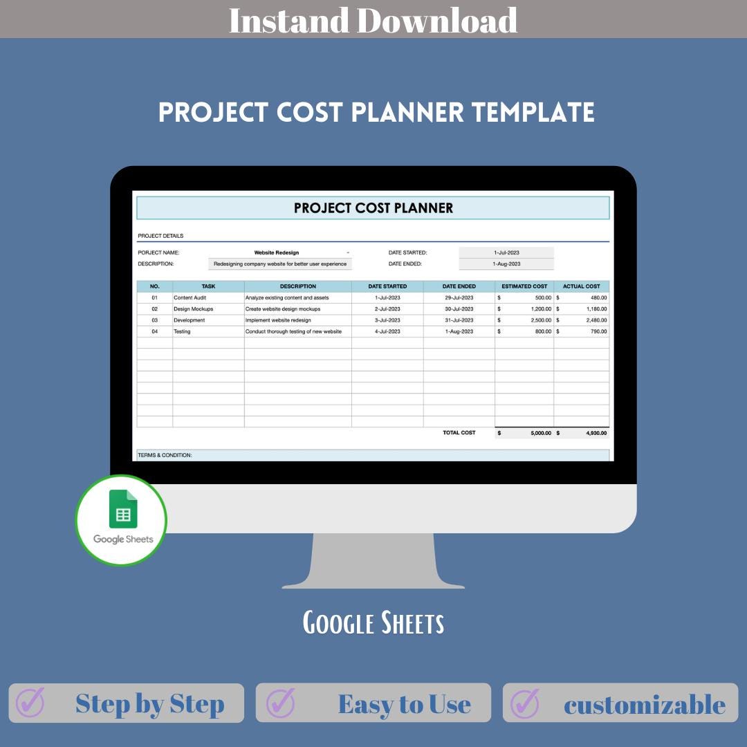Project Cost Planner Template, Budget Management Tool, Expense Tracking ...