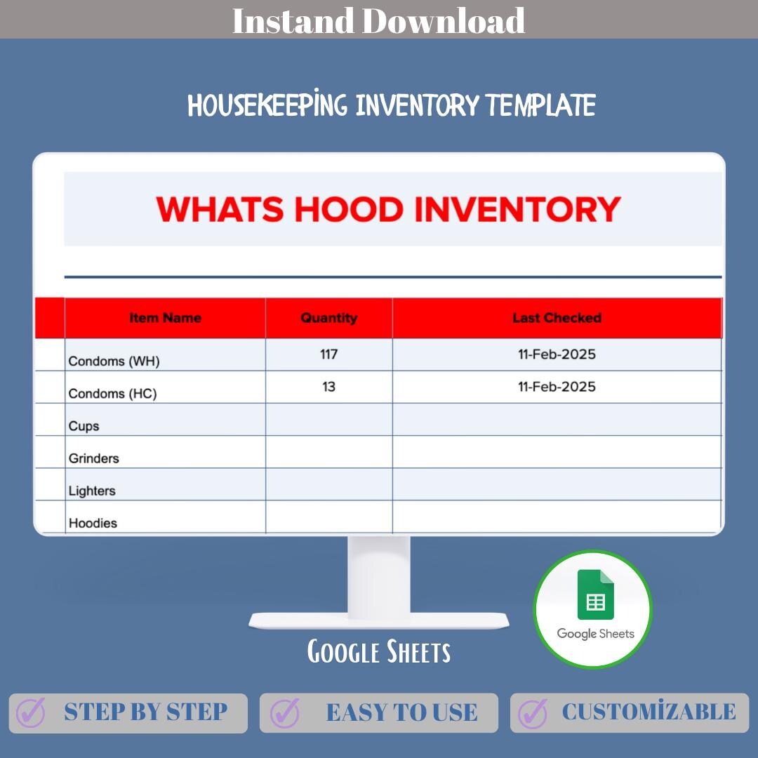 Housekeeping Inventory Template Google Sheets, Editable Cleaning Supply ...
