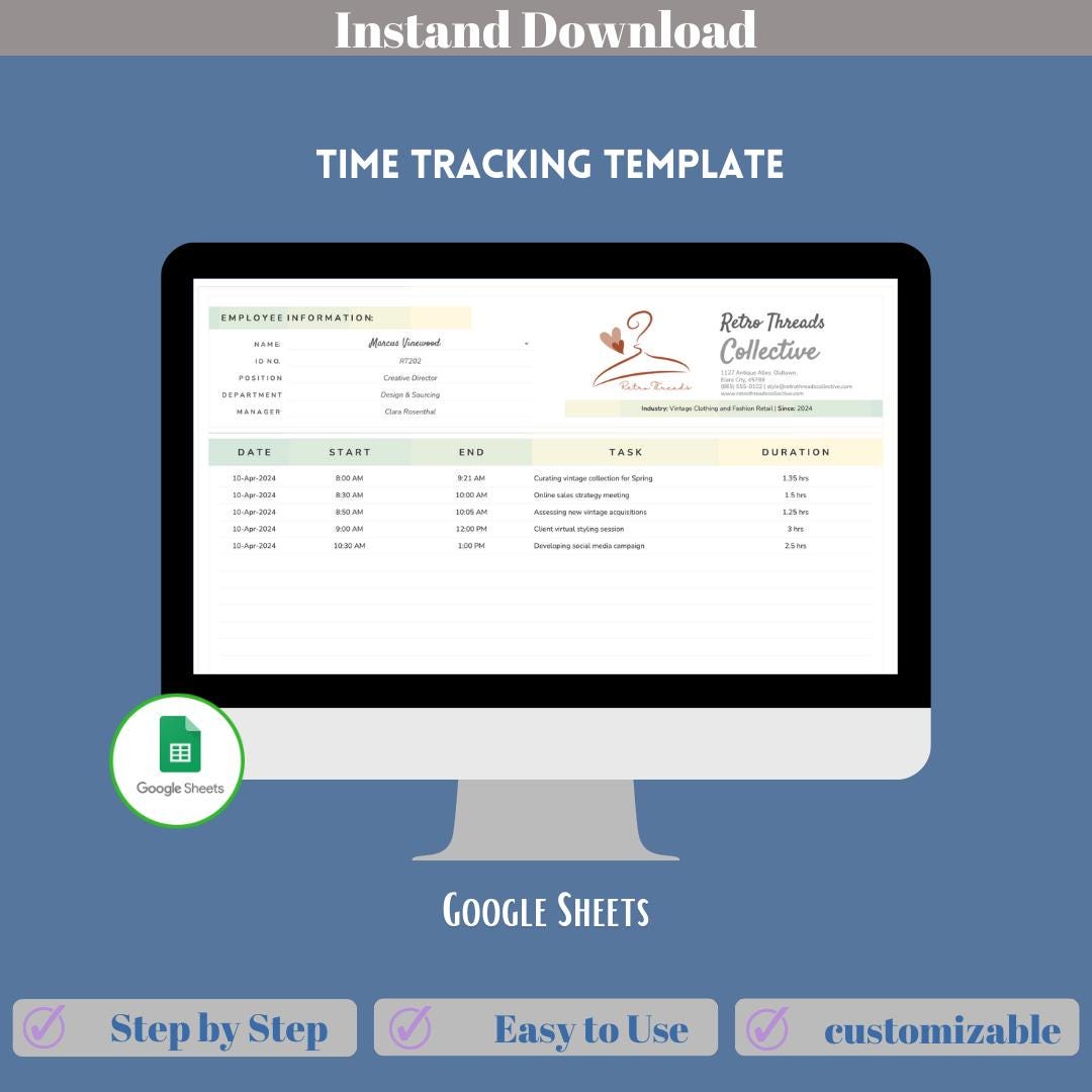Time Tracking Template, Digital Download, Editable Google Sheets, Work ...