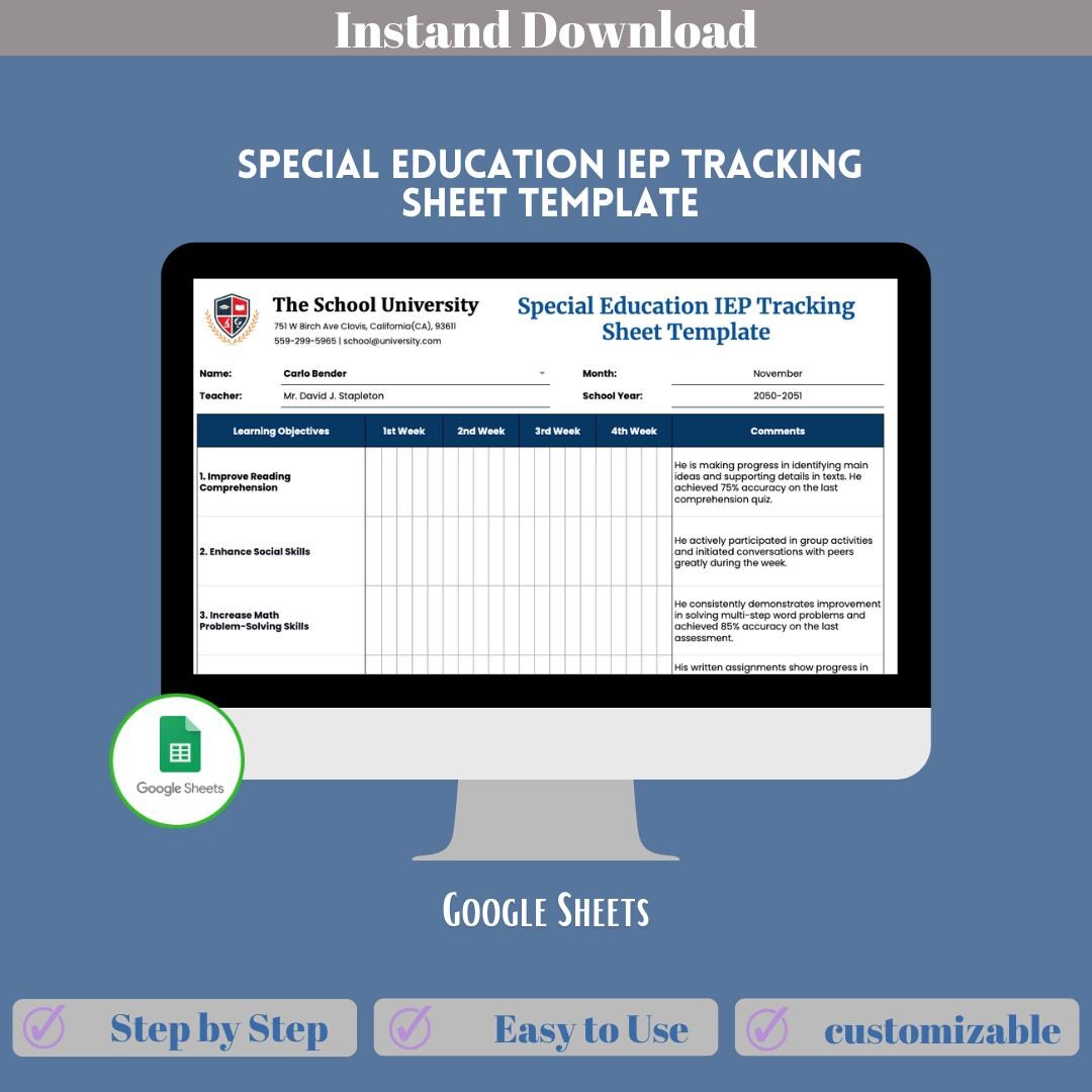 Special Education IEP Tracking Sheet Template, Editable Digital ...