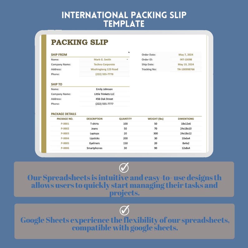 International Packing Slip Template, Digital Download, Editable Excel ...