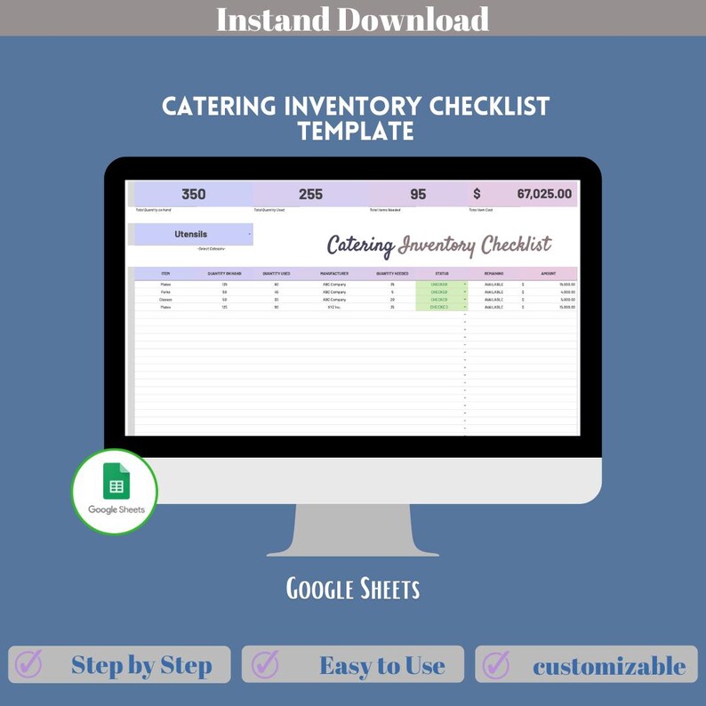 Catering Inventory Checklist Template, Digital Download, Editable Excel ...