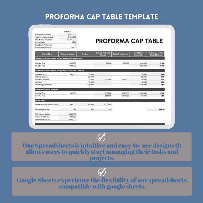 Proforma Cap Table Template, Digital Download, Editable Excel, Equity ...