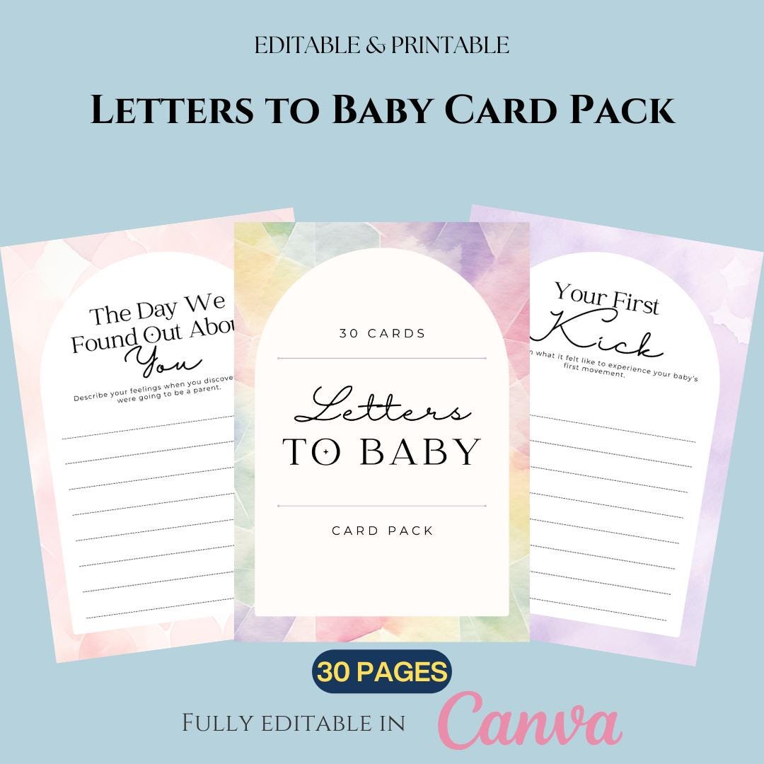 Letters to Baby Card Pack Canva Template, Newborn Memory Cards ...
