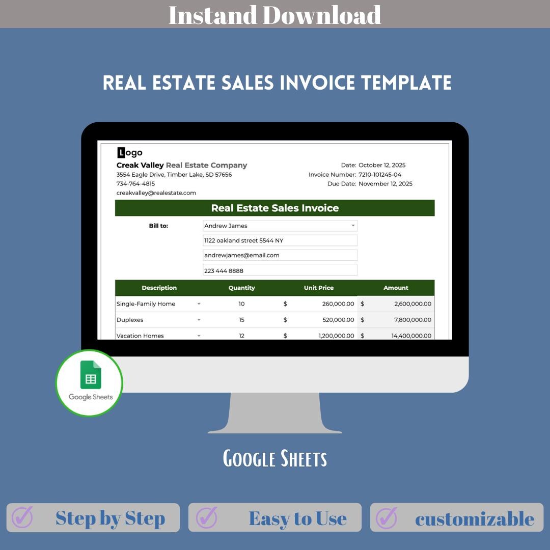 Real Estate Sales Invoice Template,property Transaction Record, Client ...