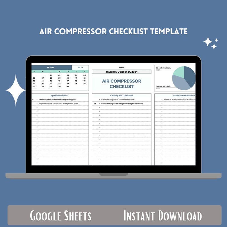 Air Compressor Checklist Template, Digital Download, Editable Excel or ...