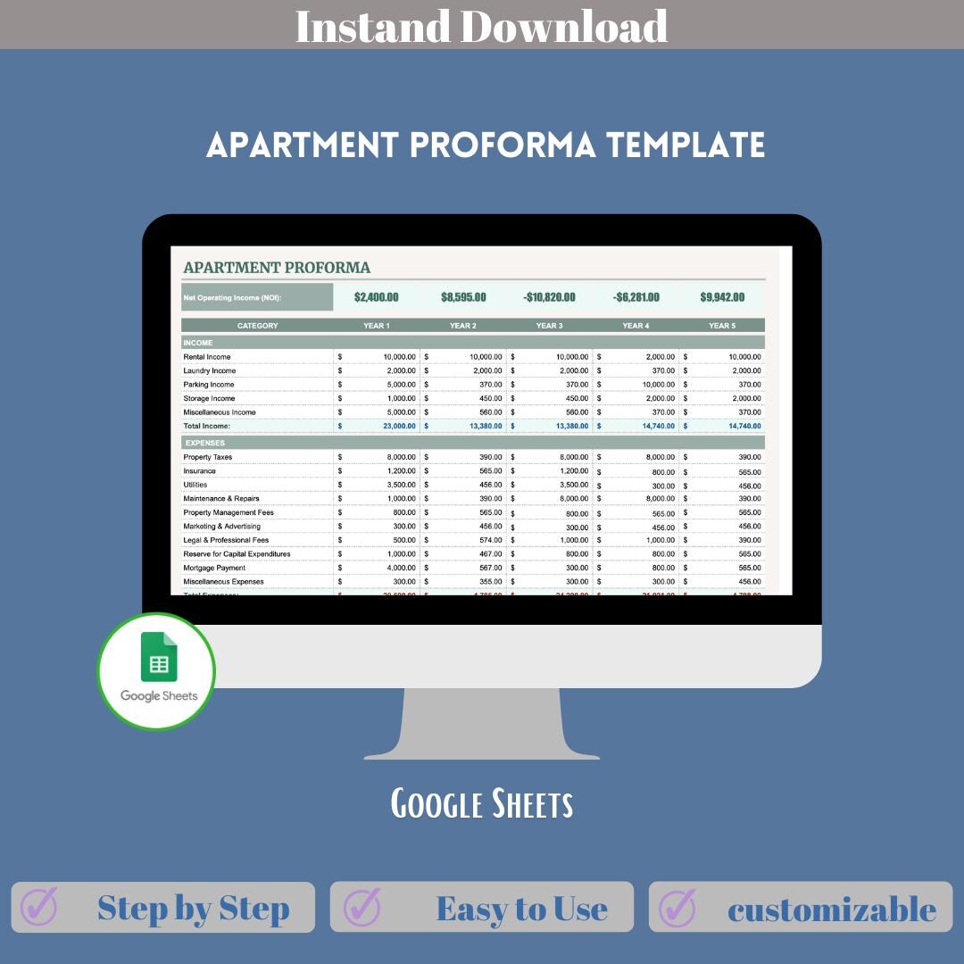 Apartment Proforma Template, Digital Download, Editable Excel, Real ...